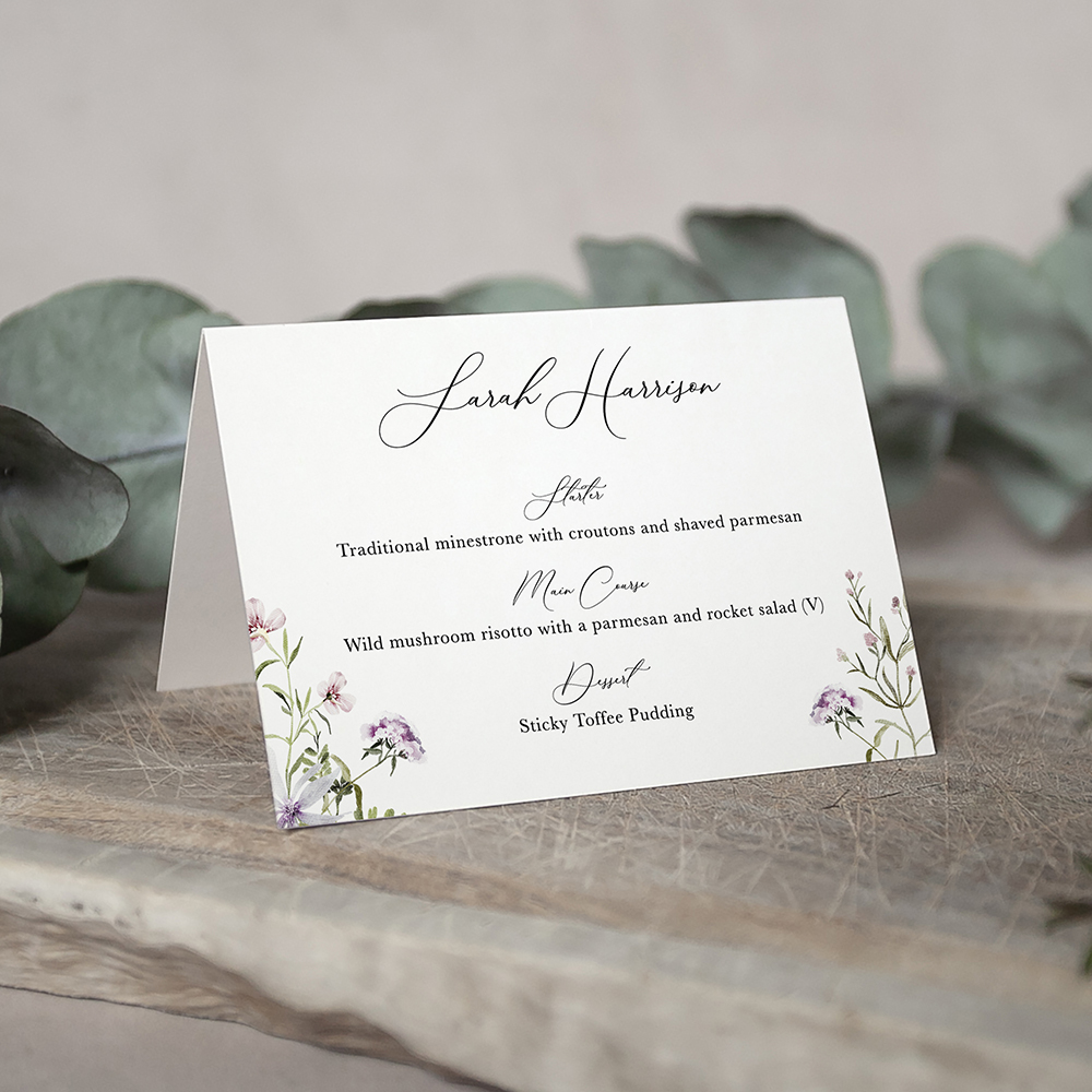 'Spring Blush' Floral Wedding Menu Place Cards